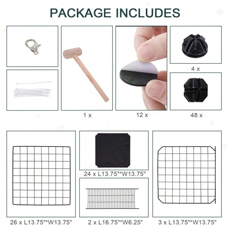 Modular Rabbit Cage With Non-Slip Mats And Secure Locking Doors - Black ...