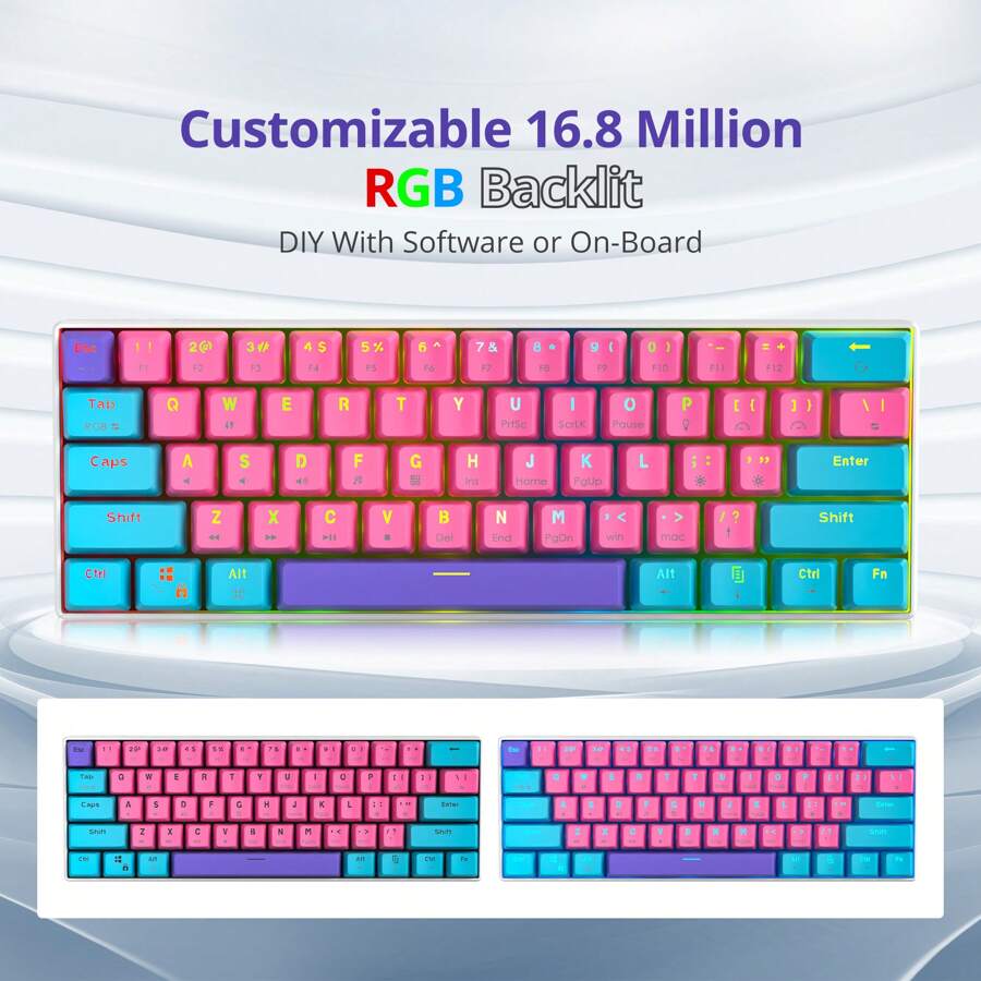 SURMEN Portable 60% Mechanical Gaming Keyboard,61 Keys Compact RGB LED ...