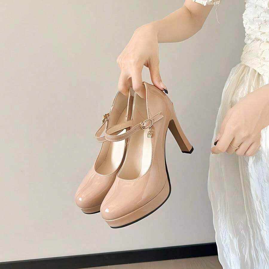Elegant High Heel Mary Jane Shoes For Women, Round Toe Platform Chunky ...