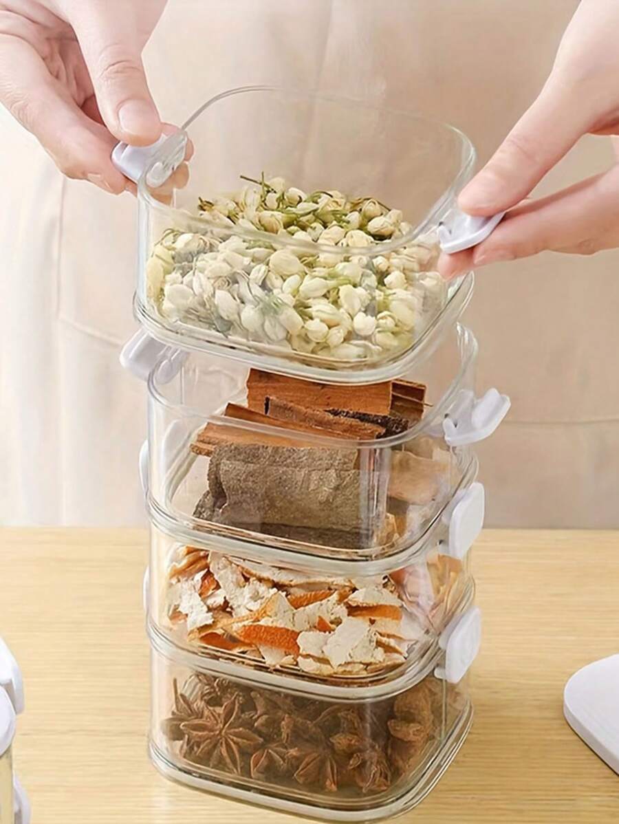 1pc Set Stackable Airtight Spice Containers With Lid - PET Food Safe ...