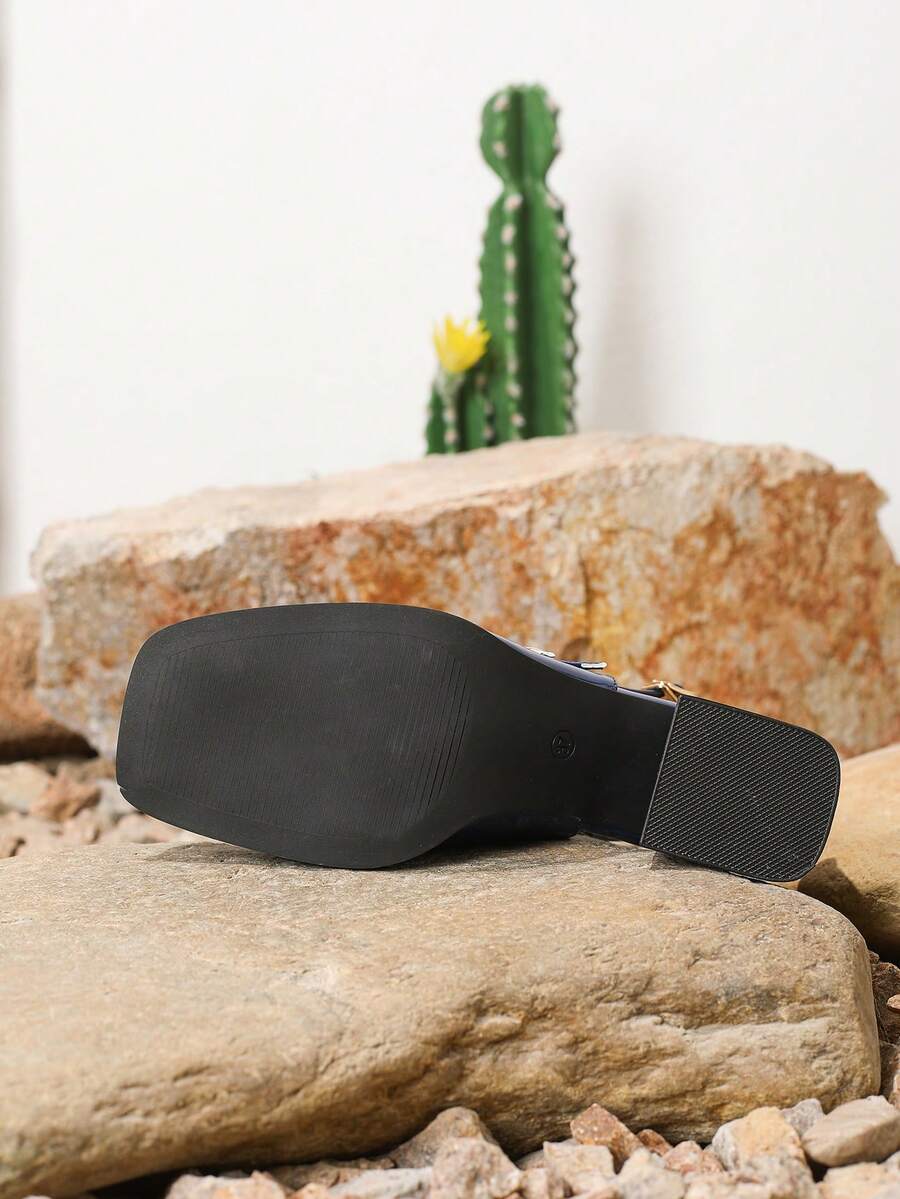 Square Toe Patent Leather Black High Heel Shoes, 2025 New Strap Closed ...