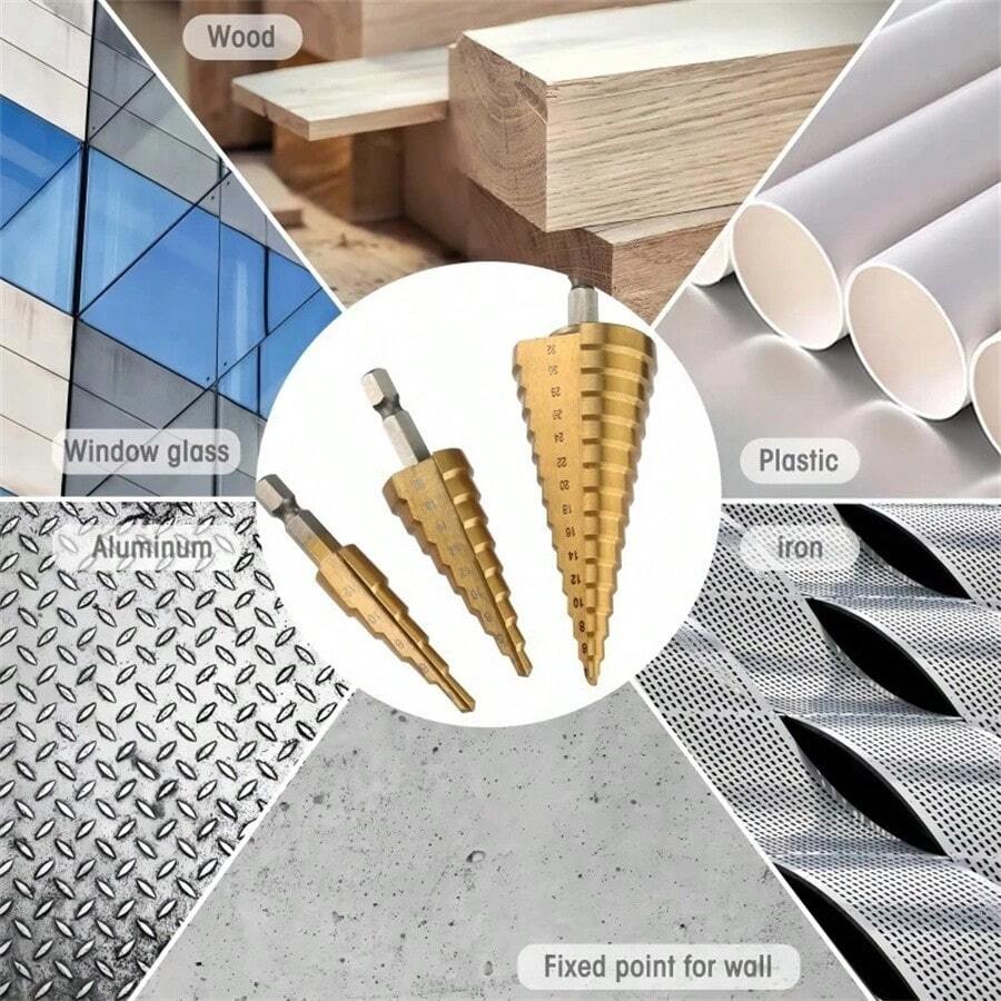 Kit 3 Step Drill Bit + 3 Titanium Steel Side Cutting Drill Bit ...