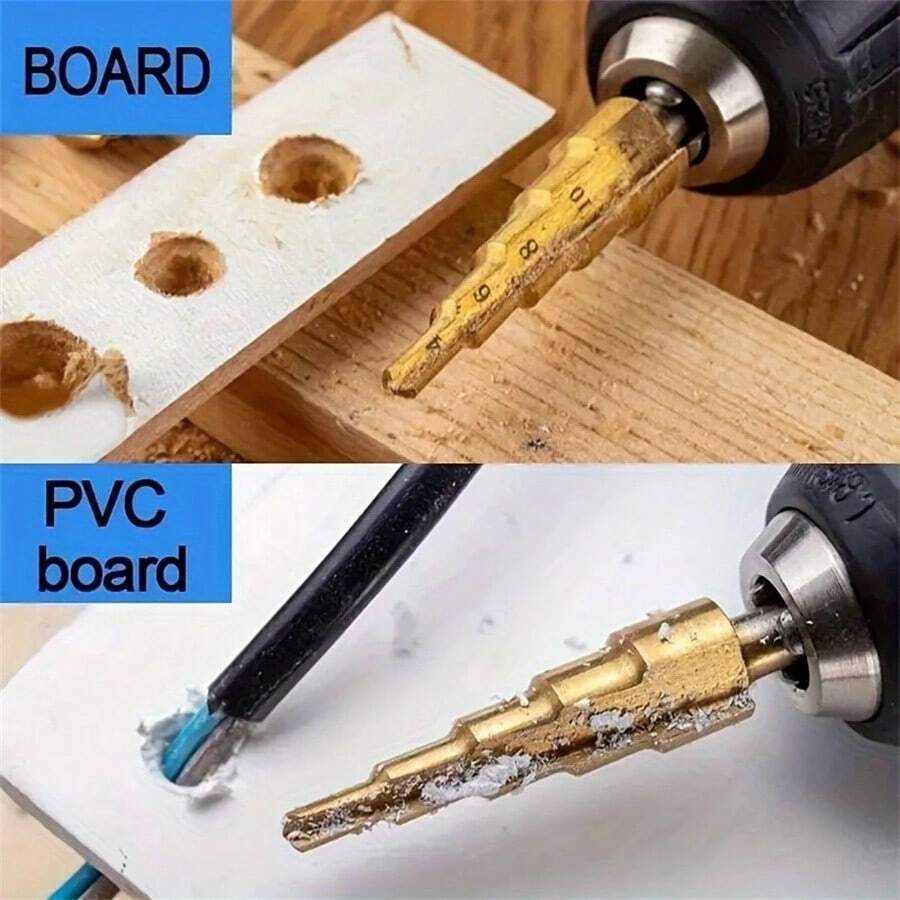 Kit 3 Step Drill Bit + 3 Titanium Steel Side Cutting Drill Bit ...