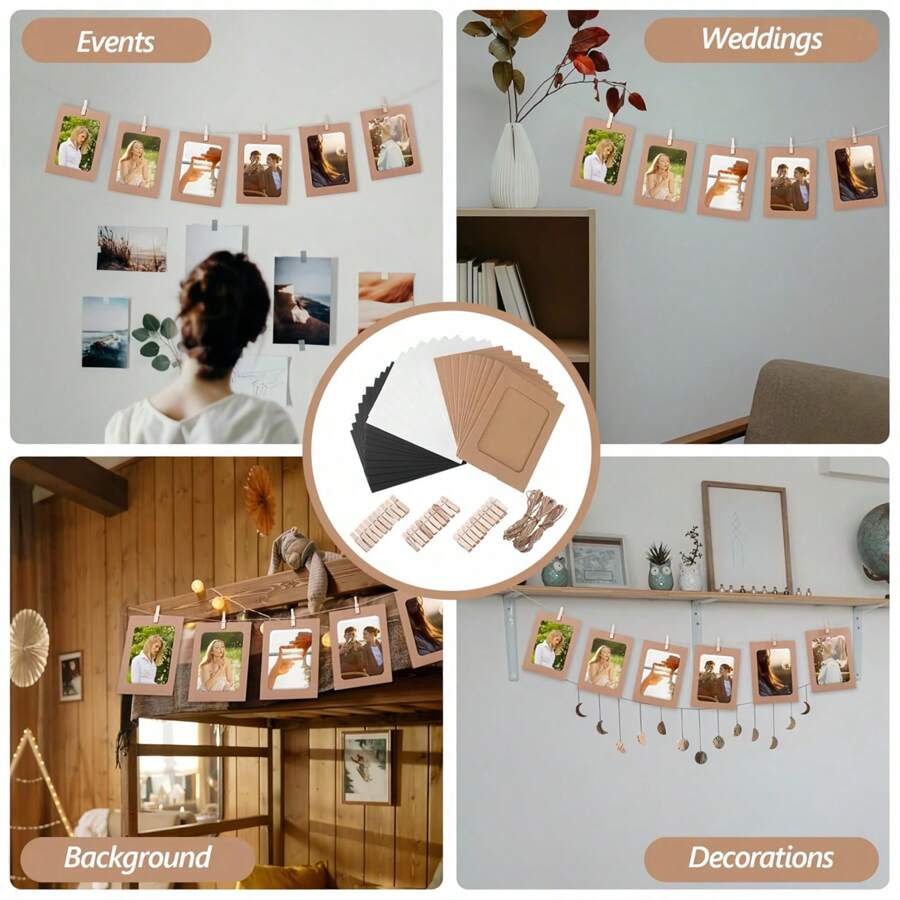 1 Set/21 Pcs Paper Photo Frame, 10pcs Kraft Hanging Picture Frames ...