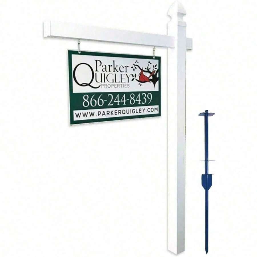 Vinyl PVC Real Estate Sign Post - White - 6' Tall Post White 47" Arm ...