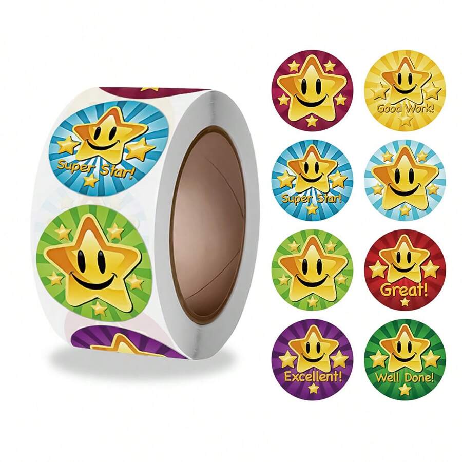 500pcs/Roll Round Colorful Star Reward Encouragement Stickers, Happy ...