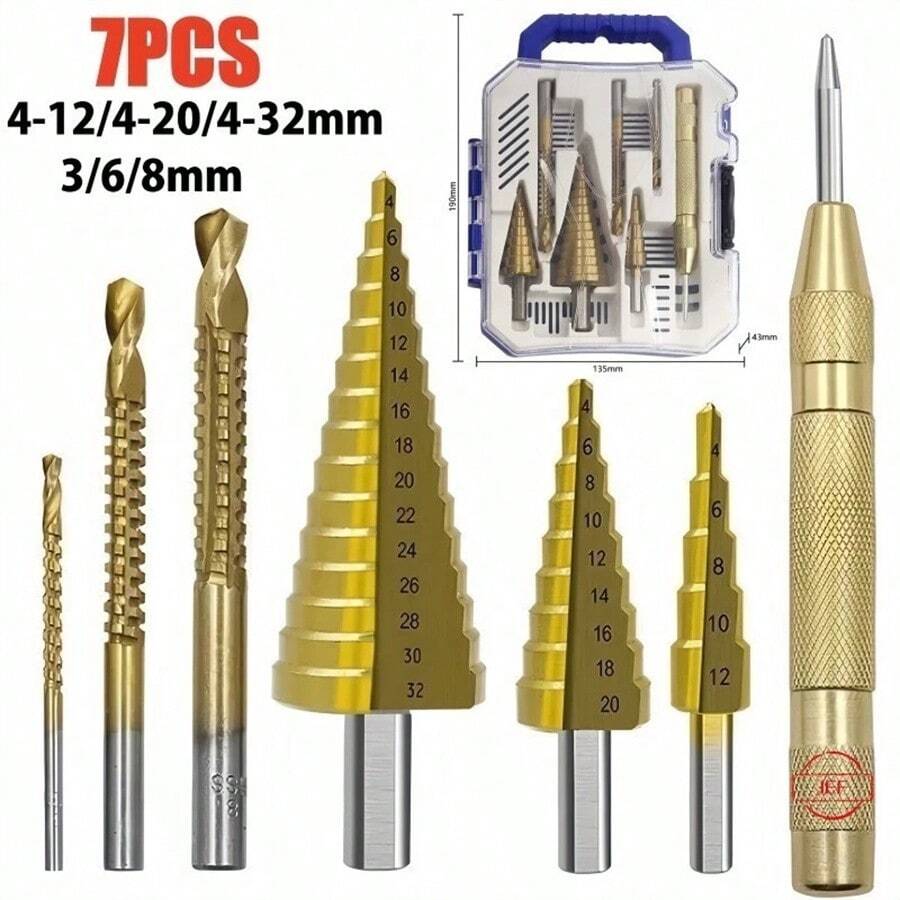 Kit 3 Step Drill Bit + 3 Titanium Steel Side Cutting Drill Bit ...