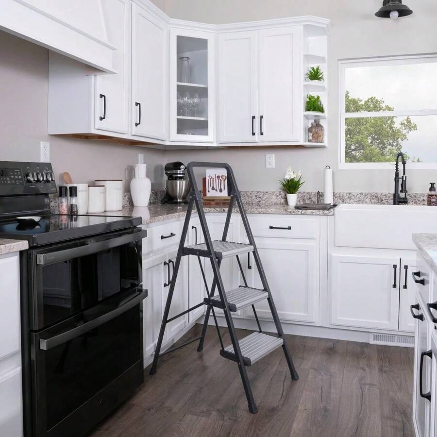 Cosco Euro 3-Step Folding Step Stool Steel Frame With Aluminum Steps ...