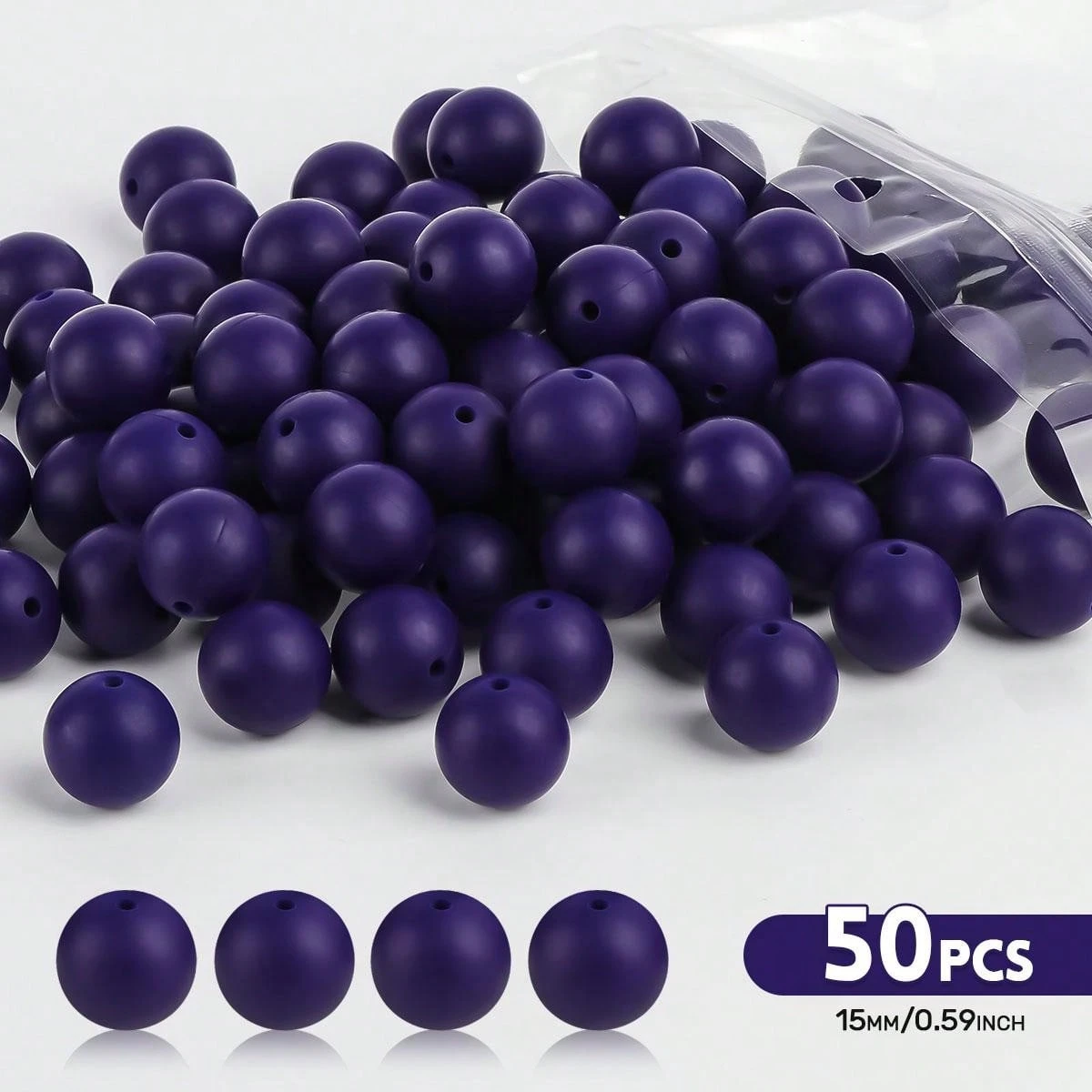 50pcs 15mm Big Silicone Beads, Assorted Color Round Rubber Beads, For ...