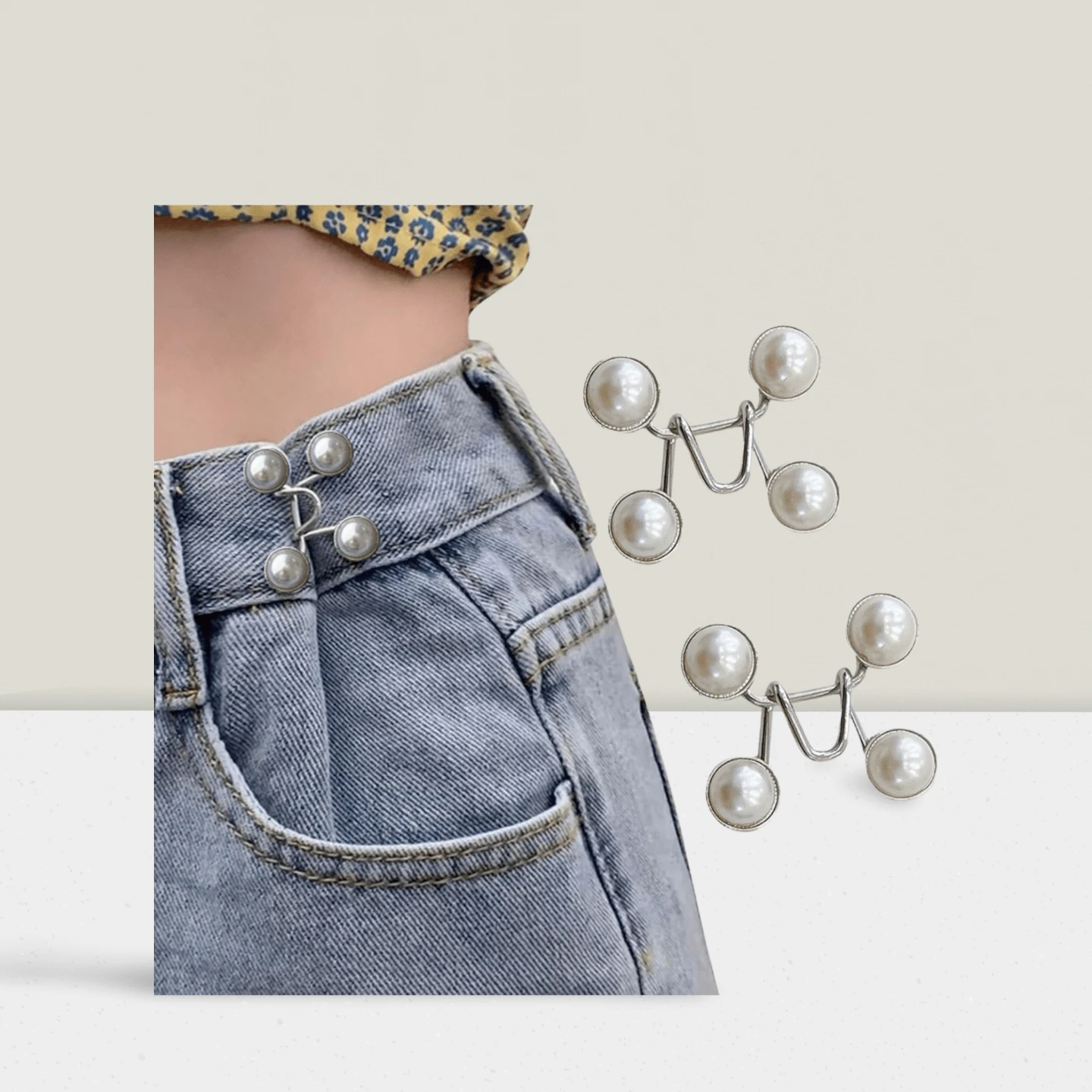 Jean Button Pins: Adjustable, Detachable No-Sew White Pearl Buttons ...