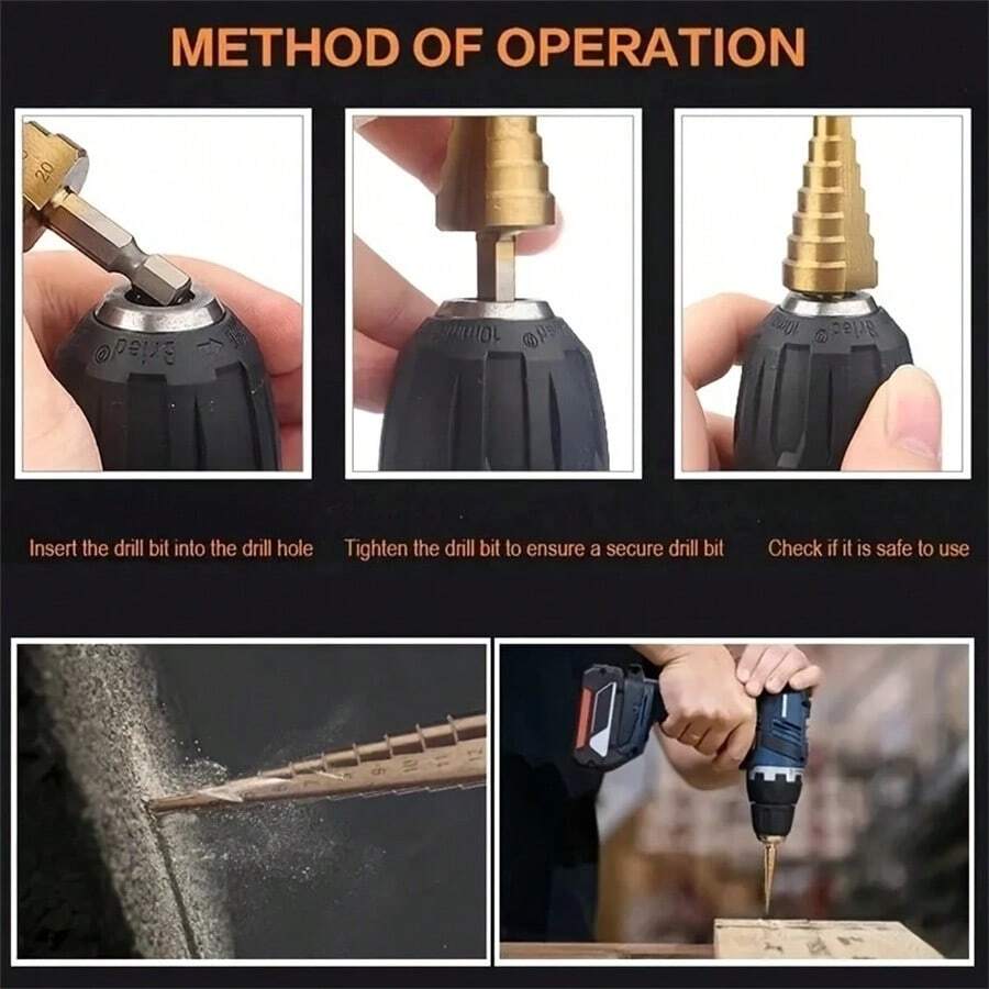 Kit 3 Step Drill Bit + 3 Titanium Steel Side Cutting Drill Bit ...
