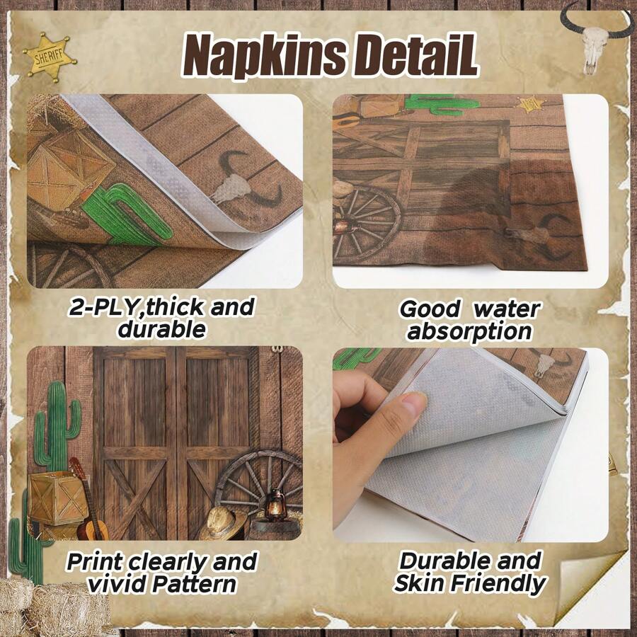20pcs Western Party Napkins, Wild West Cowboy Party Napkins, Rustic Log ...