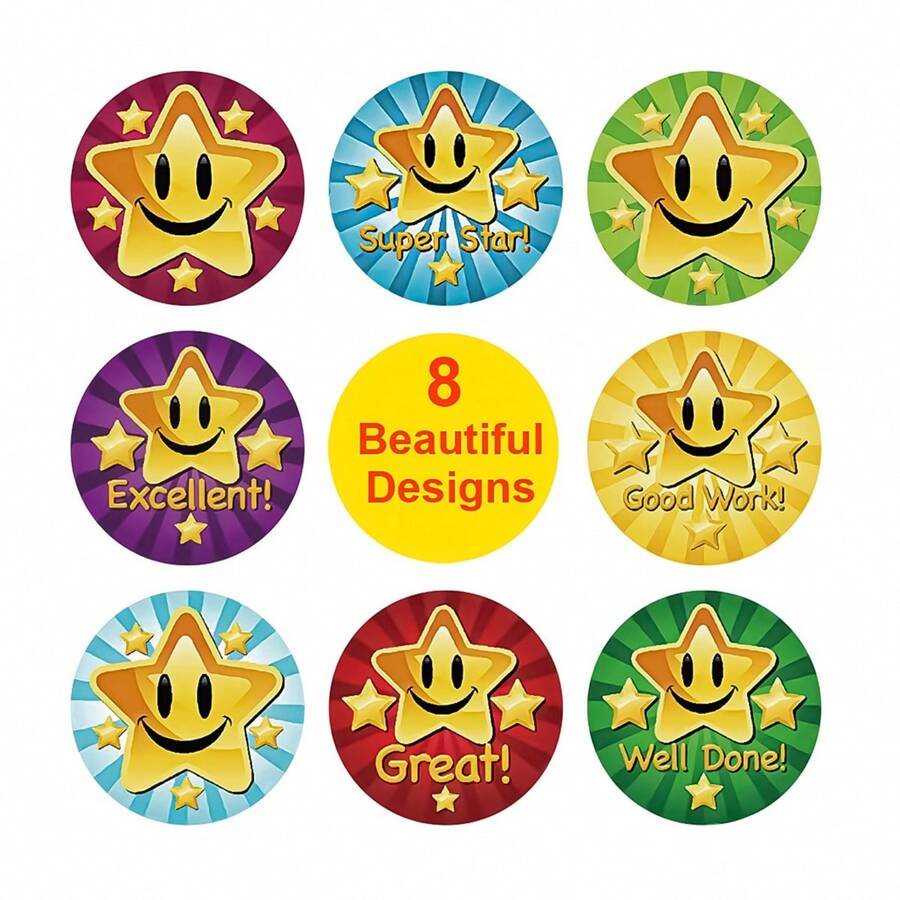 500pcs/Roll Round Colorful Star Reward Encouragement Stickers, Happy ...