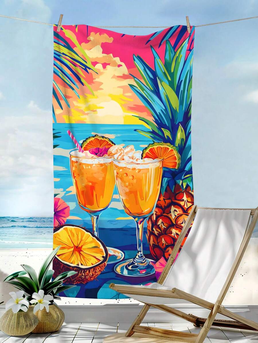 1pc Pineapple Juice Sunset Print Ultra Fine Fiber Absorbent Swimming ...