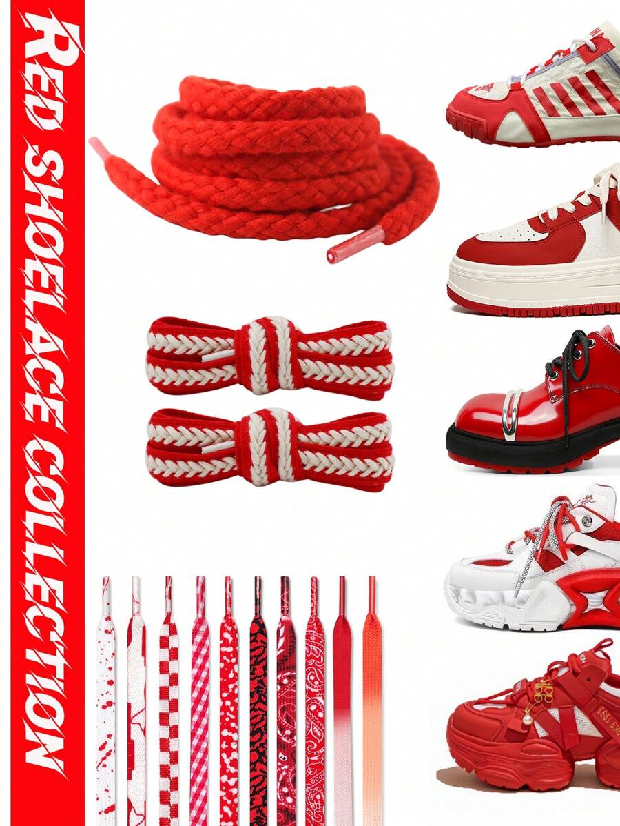 Red Replacement Shoelaces Suitable For Sneakers, Chunky Sneakers, Dress ...