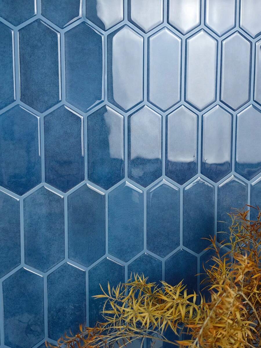 Elongated Hexagon Peel And Stick Blue Marble Vinyl Tile (10 Tiles/Set ...