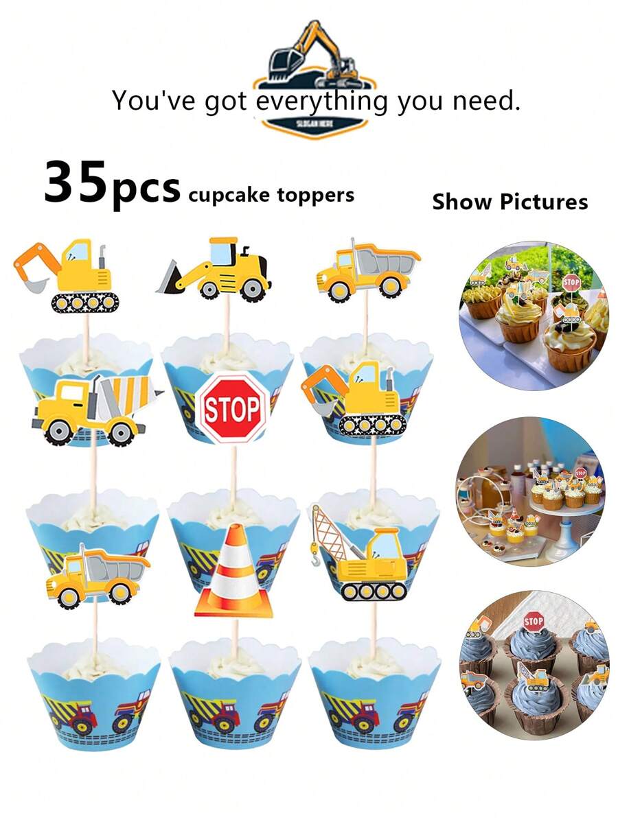 35 PCS Construction Cupcake Toppers Construction Happy Birthday Cake ...