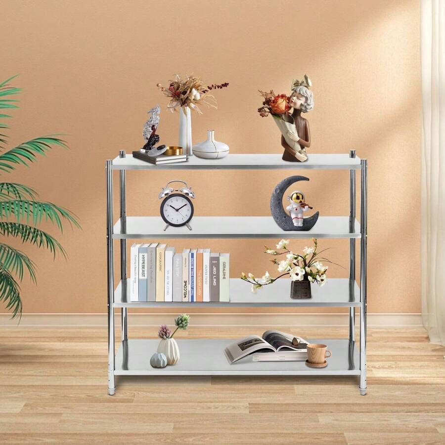 Silver 4 Tier Adjustable Shelf Storage, Stainless Steel Heavy Duty ...