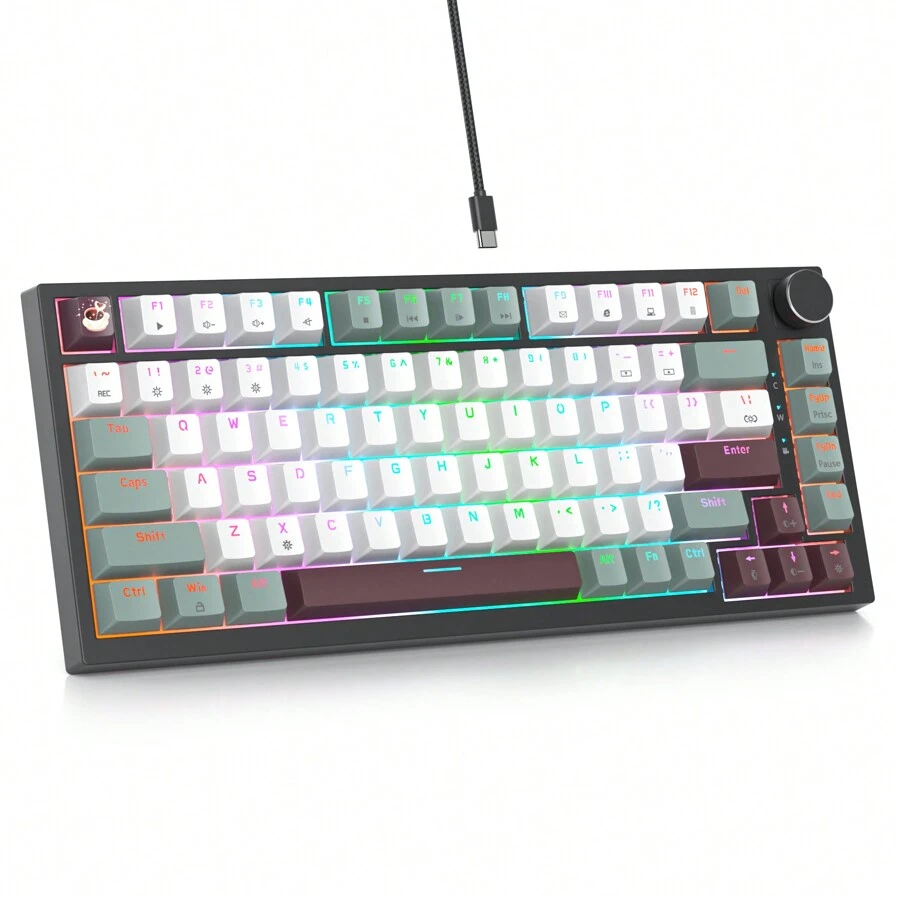SURMEN Mechanical Keyboard 75 Percent, American QWERTY Hot Swappable ...