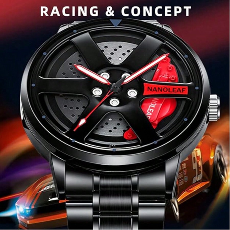 Car Wheel Watch, Stainless Steel Men Wristwatch With Spinning Car Rim Hub Design, Japanese ...