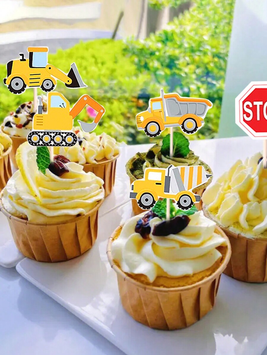 35 PCS Construction Cupcake Toppers Construction Happy Birthday Cake ...