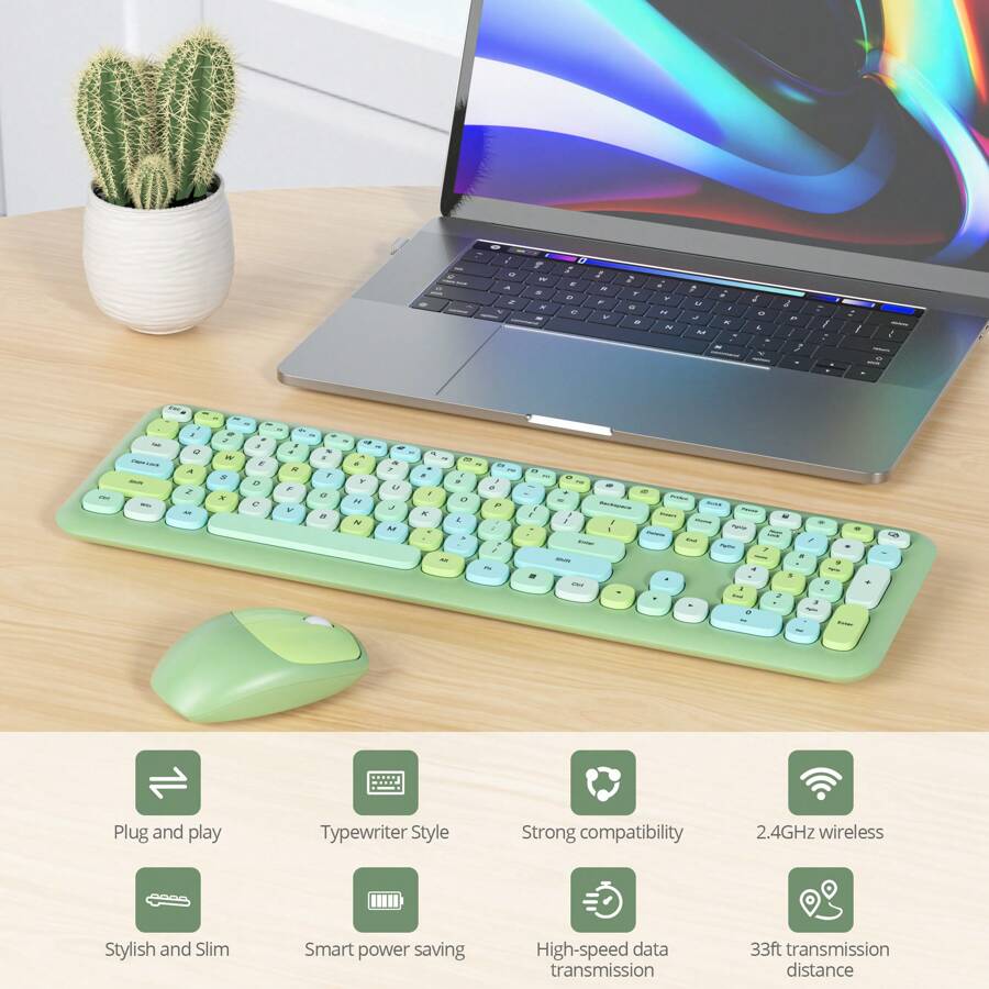 SURMEN Wireless Typewriter Keyboard And Mouse Combo Retro 104 Key Full ...