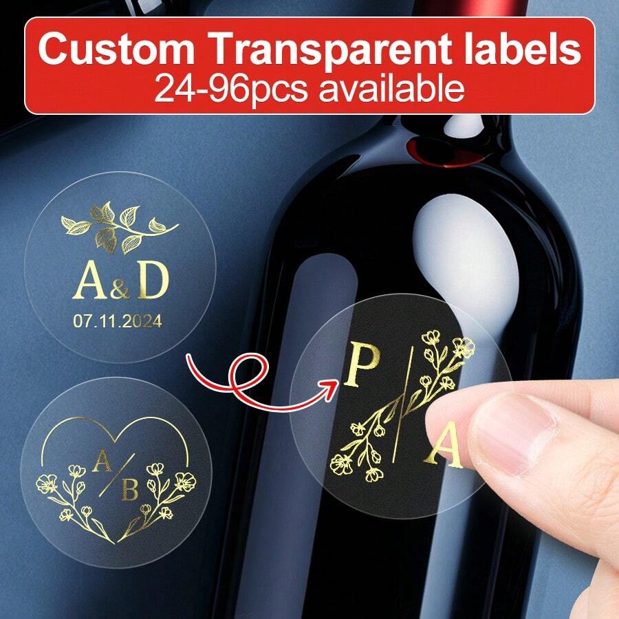 Elegant Custom Transparent Round Stickers With Waterproof Gold Foil Accents For Wedding Favors ...