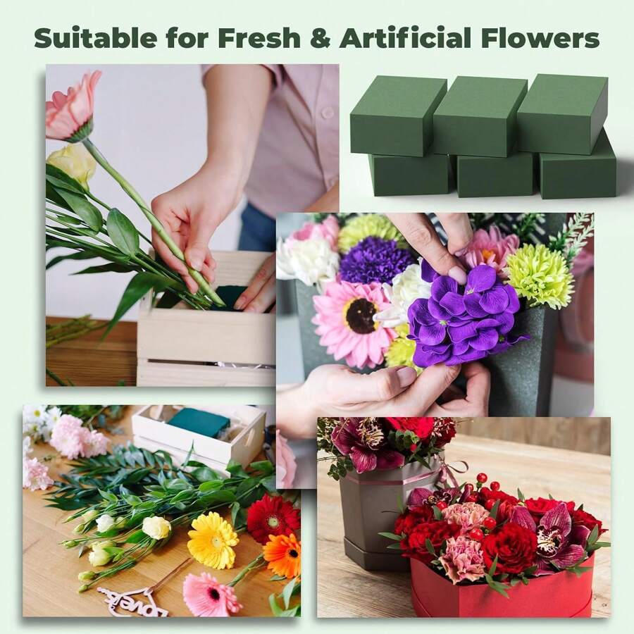 6-Piece Flower Foam Block, Green Plant Foam For Flower Arrangement, Wet ...
