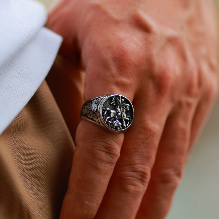 1Piece Stainless Steel Vintage Staint George Protect Us Dragon Slayer ...