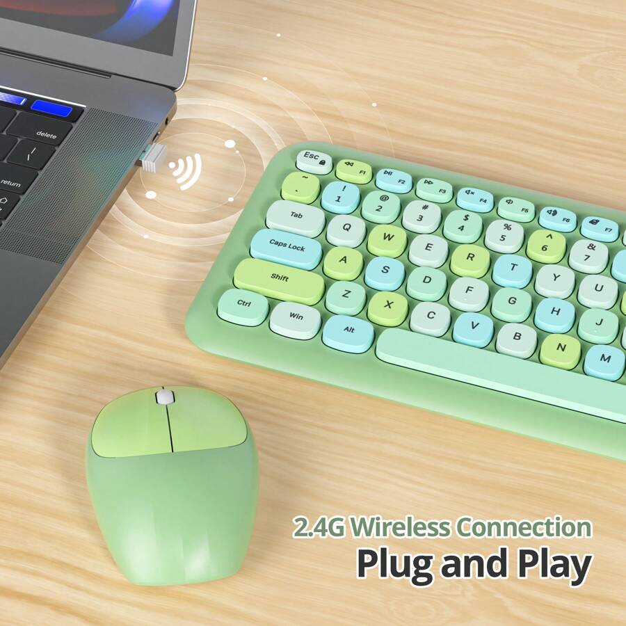 SURMEN Wireless Typewriter Keyboard And Mouse Combo Retro 104 Key Full ...