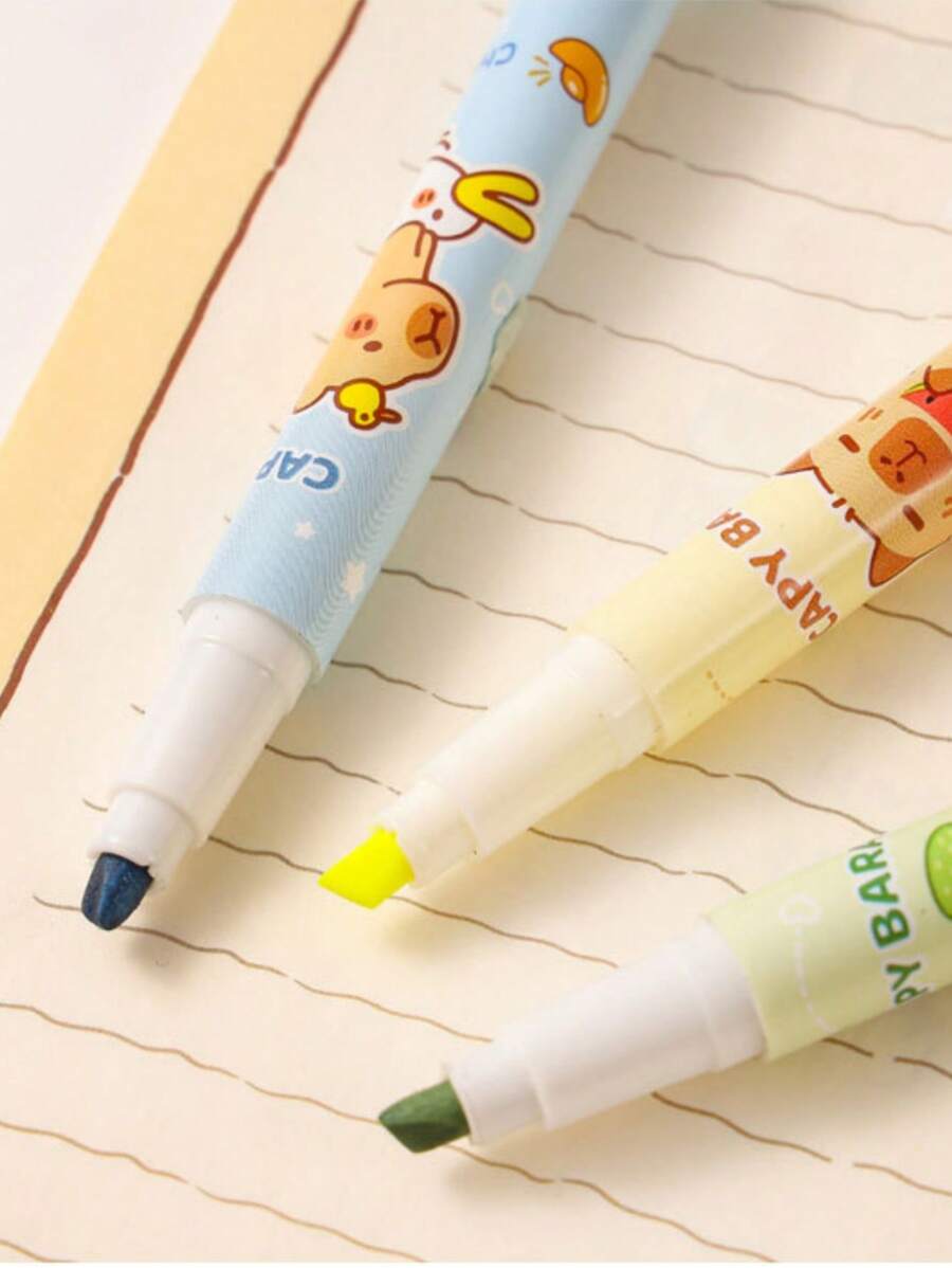 6 Pcs Neon Highlighter Pens, Cartoon Colored Planner Pens, Ideal Study ...