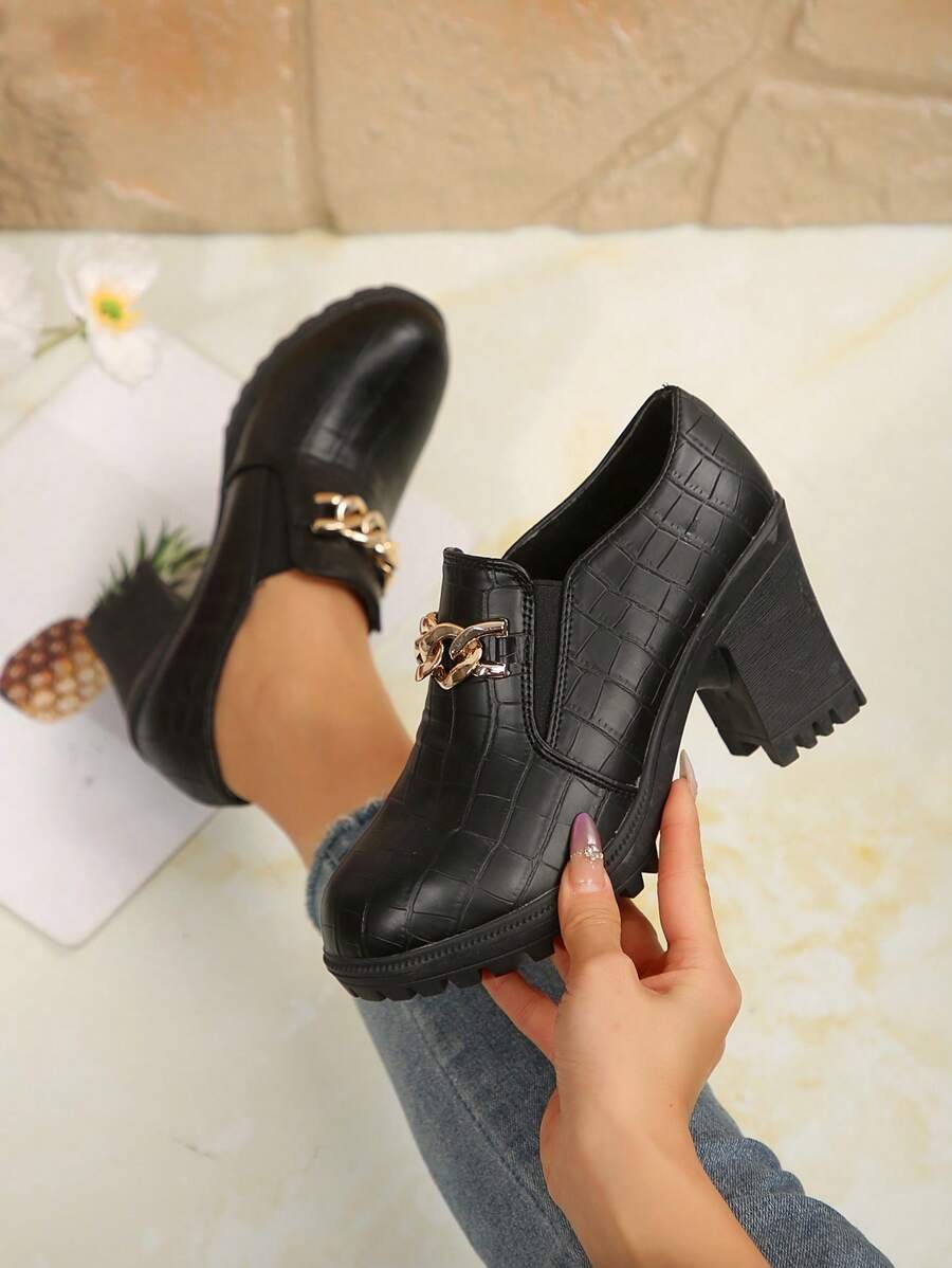 Women's Sexy All-Season Block Heel High Heels, Lightweight Solid Color ...