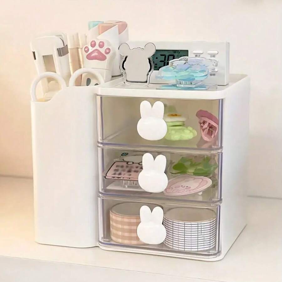1pc 3 Level Drawer Storage Box With Pen Container, Multi-Functional ...