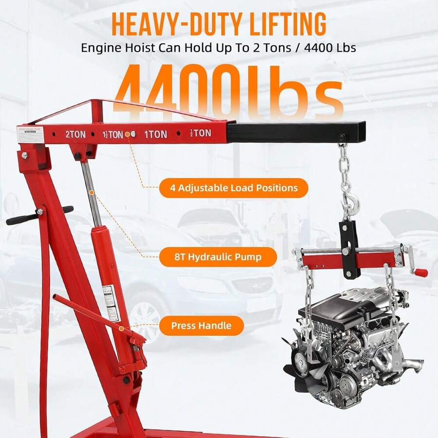 2 Ton Engine Hoist, Folding Cherry Picker Engine Hoist With Lever And 6 ...