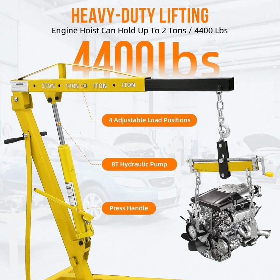 2 Ton Engine Hoist, Folding Cherry Picker Engine Hoist With Lever And 6 ...