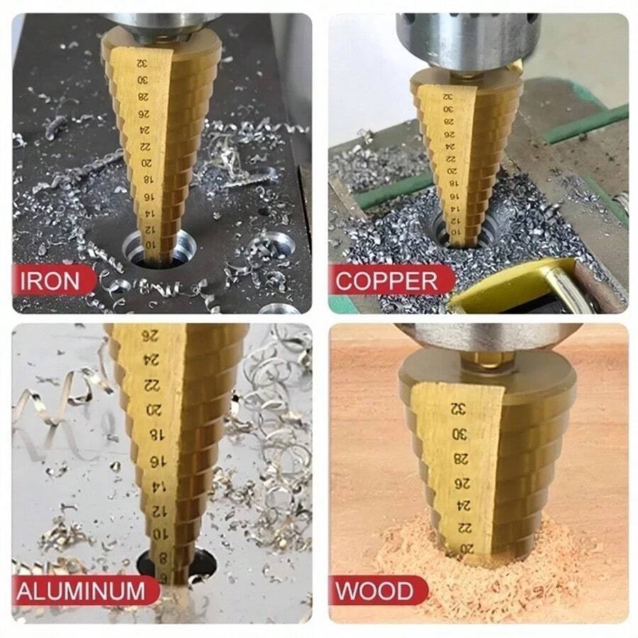 Kit 3 Step Drill Bit + 3 Titanium Steel Side Cutting Drill Bit ...