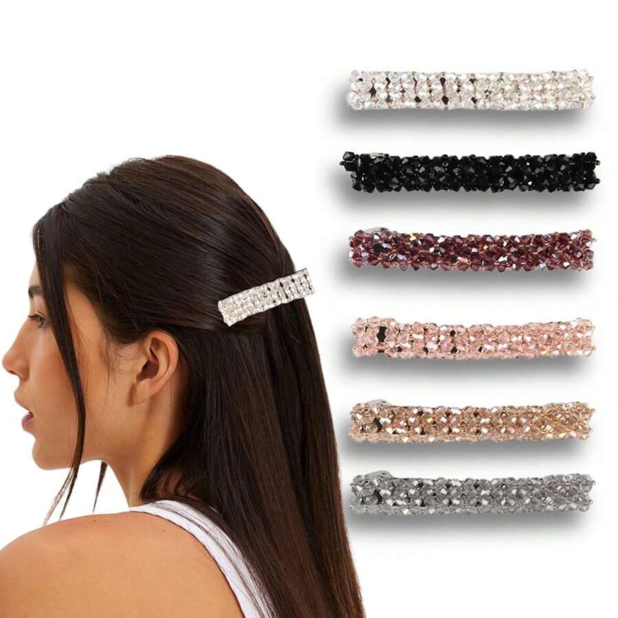 Hair Barrettes, 6 Packs Rhinestone Hair Clip Decorative Hair Side Clip ...