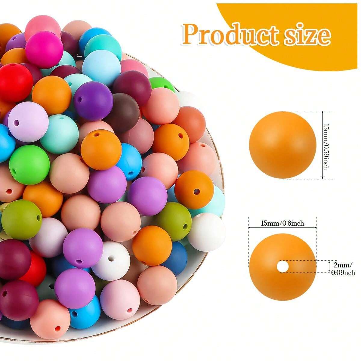 50pcs 15mm Big Silicone Beads, Assorted Color Round Rubber Beads, For ...