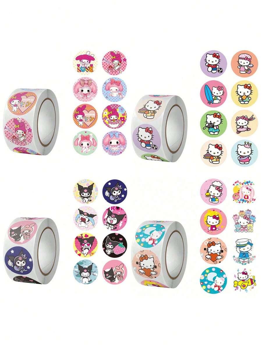 Sanrio 500Pcs/Roll Hello Kitty Cartoon Stickers Kuromi My Melody ...