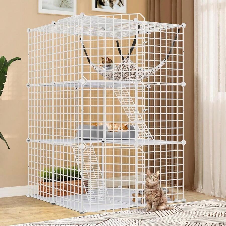 Cat Cage Indoor Catio Diy Cat Enclosures Metal Cat Playpen 3-Tiers ...