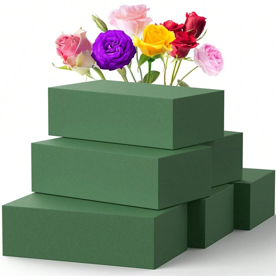 6-Piece Flower Foam Block, Green Plant Foam For Flower Arrangement, Wet ...