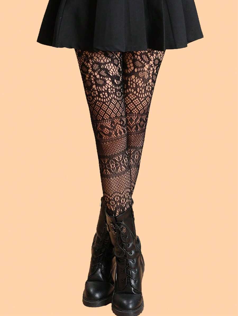 1pc Jacquard Pattern Fishnet Pantyhose Tights, Tear-Resistant Patterned ...