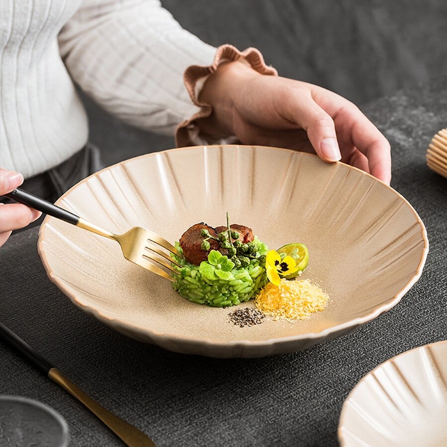 Retro Kiln Change Light Yellow Deep Plate High-End Hotel Special ...