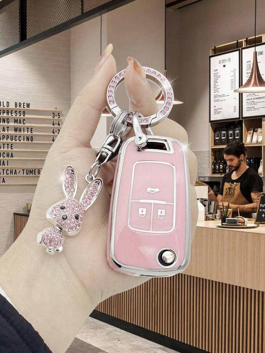 1pc Luxury Bling Rabbit Key Chain + 1pc Shockproof Rhinestone Key ...