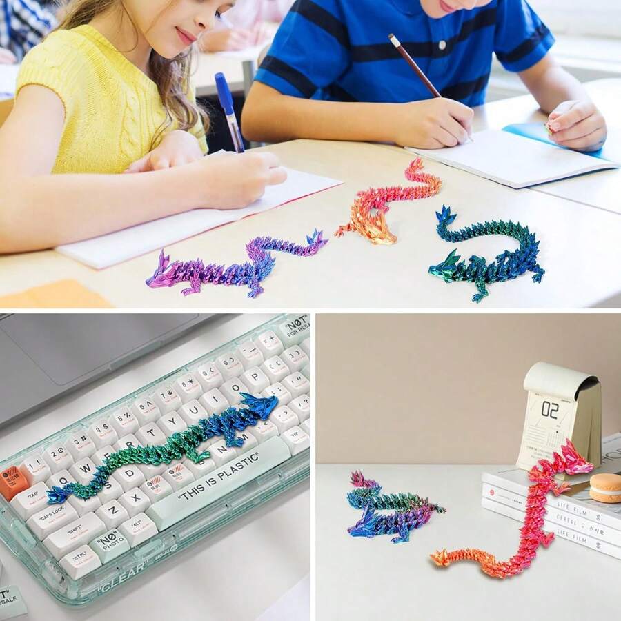 3D Printed Color-Changing Dragon Crystal Dragon Fidget Toy Flexible ...