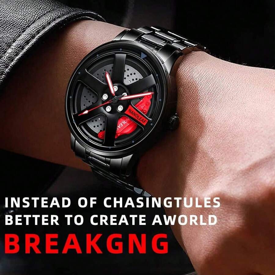 Car Wheel Watch, Stainless Steel Men Wristwatch With Spinning Car Rim ...