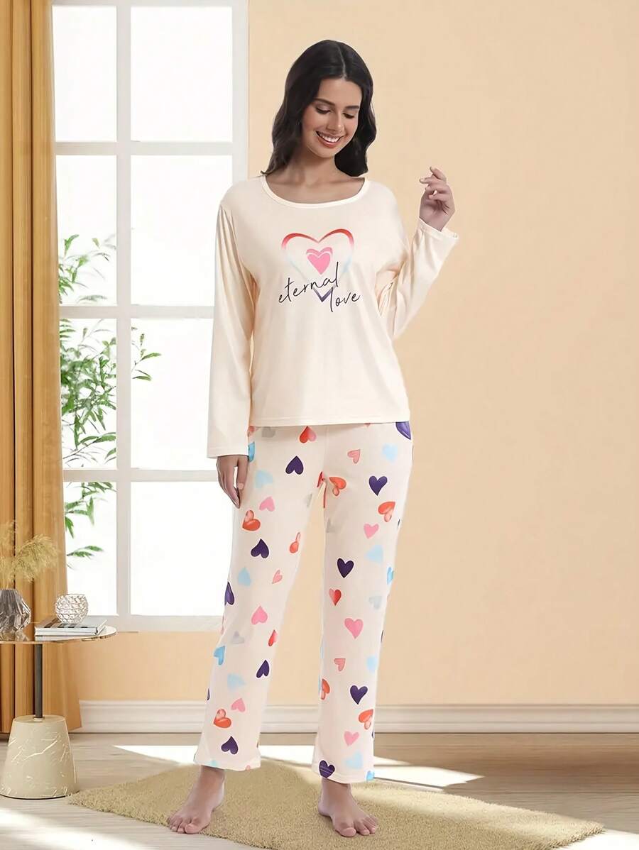 Ladies' Beige Heart-Shaped Pattern Colorful Heart-Shaped Pants Round ...