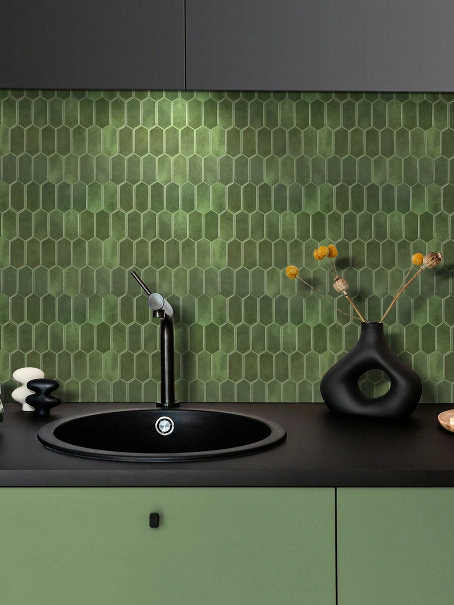 Elongated Hexagon Peel And Stick Blue Marble Vinyl Tile (10 Tiles/Set ...