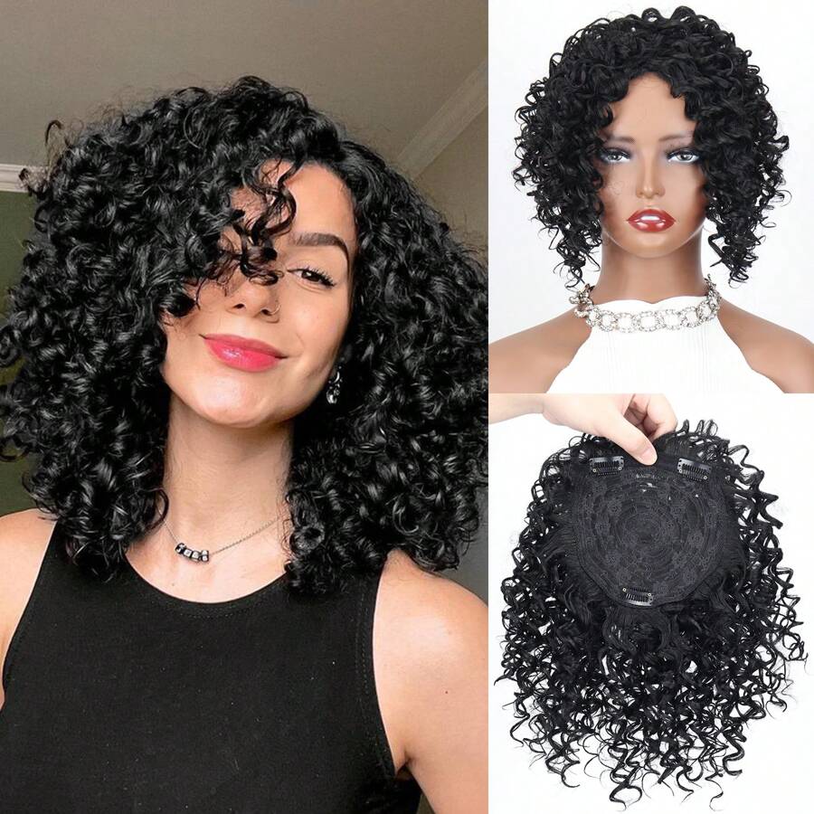 Sintético curto afro crespo cacheado cabelo toppers peças de cabelo ...