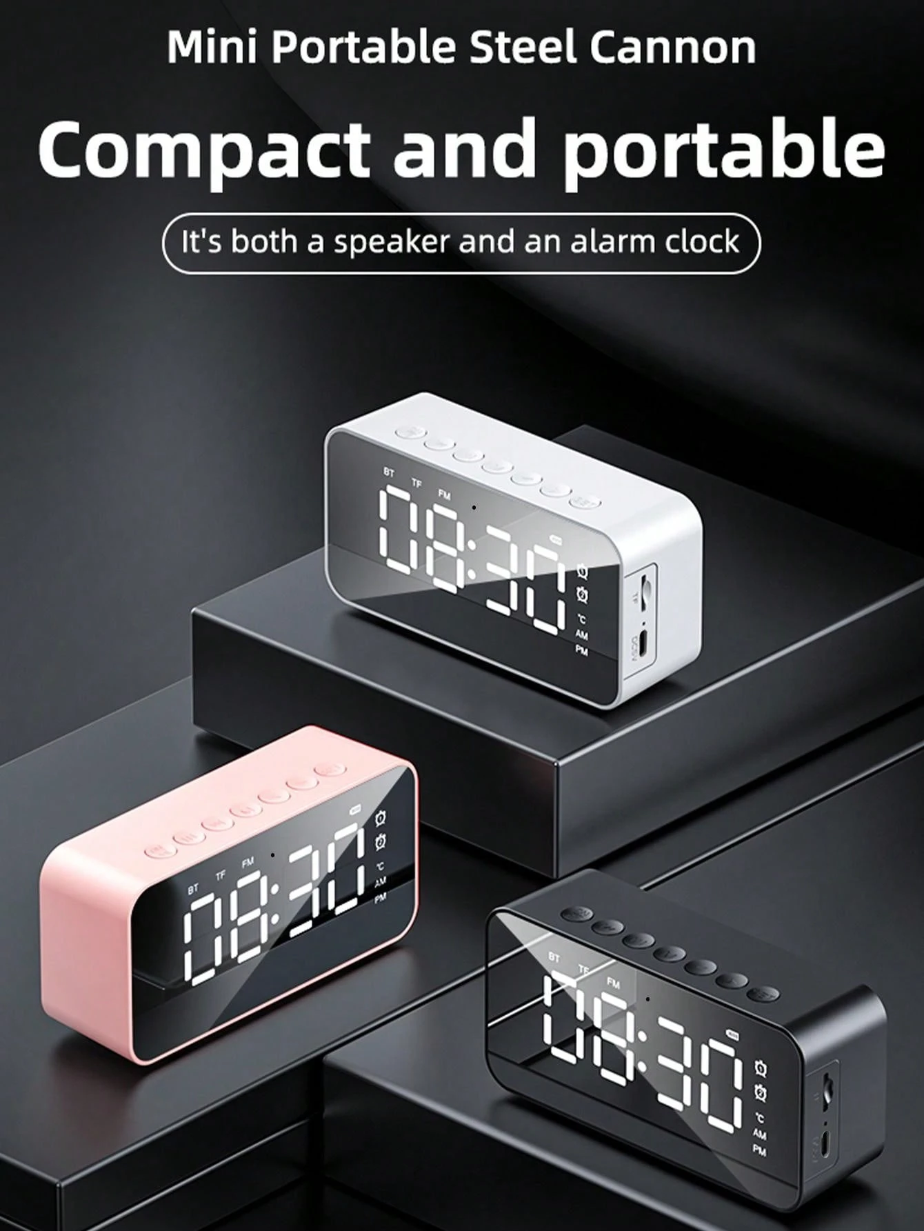 Sveglia digitale con display a specchio a LED da tavolo, altoparlante ...